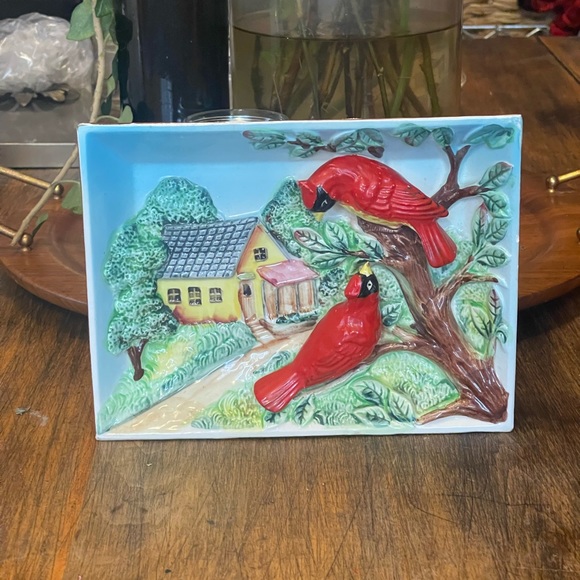Art | Vintage Ceramic 3d Country Cottage Scene 2 Red Cardinals Wall ...